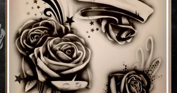 Airbrush Tattoo Pro Stencil Rose's and Scrolls