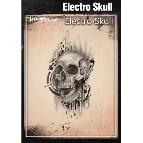Airbrush Tattoo Pro Stencil ELECTRO SKULL